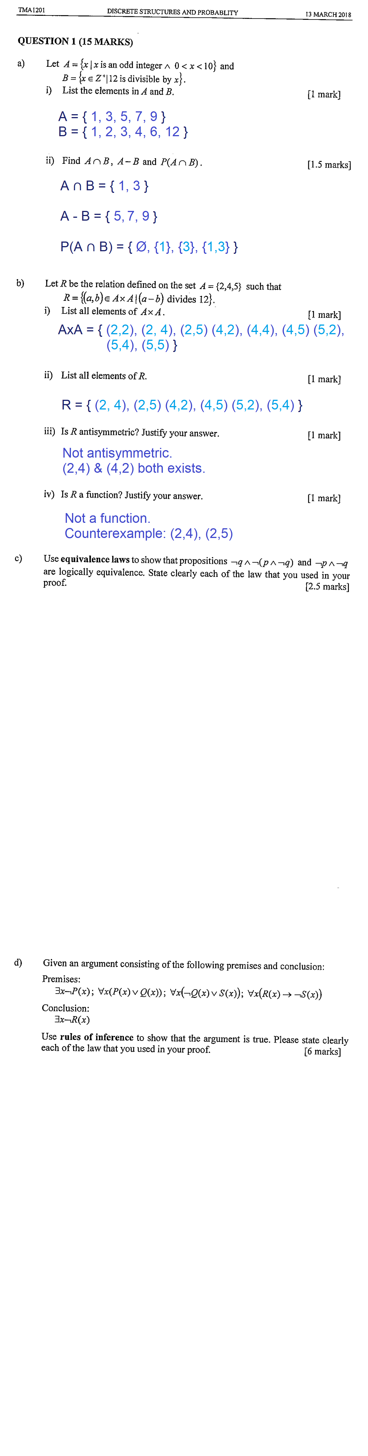 Exam questions - TMA 1201